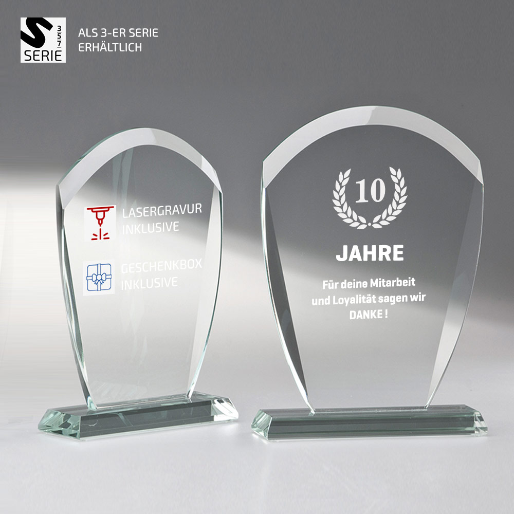 Glaspokal Glastrophäe Parabel - für Gravur oder Farbdruck Ihres Logos ...